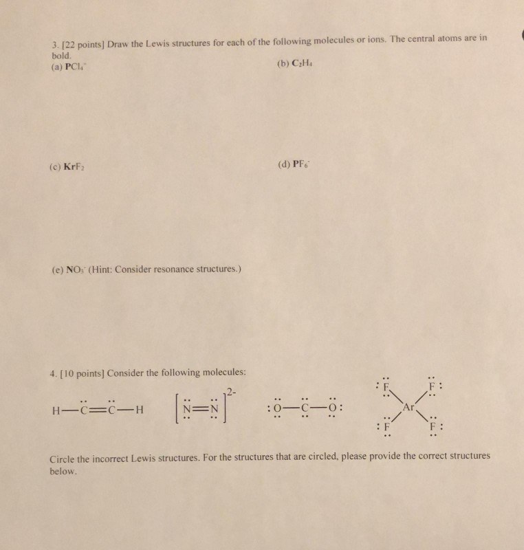 Solved 3. [22 points) Draw the Lewis structures for each of | Chegg.com