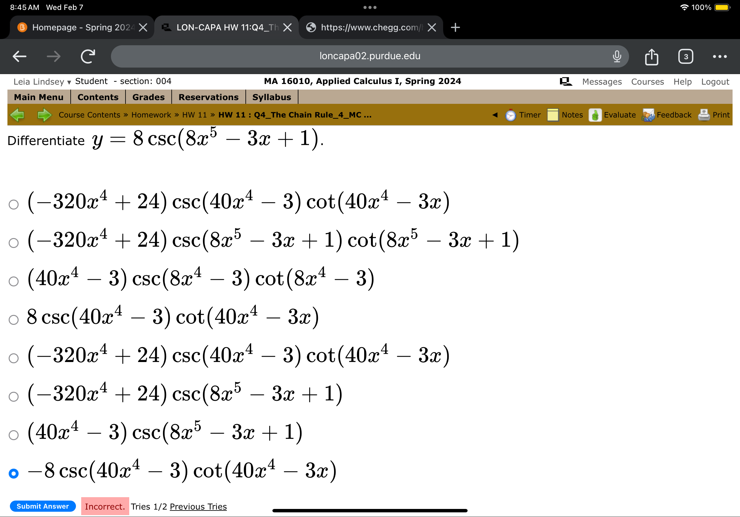 Solved Differentiate | Chegg.com