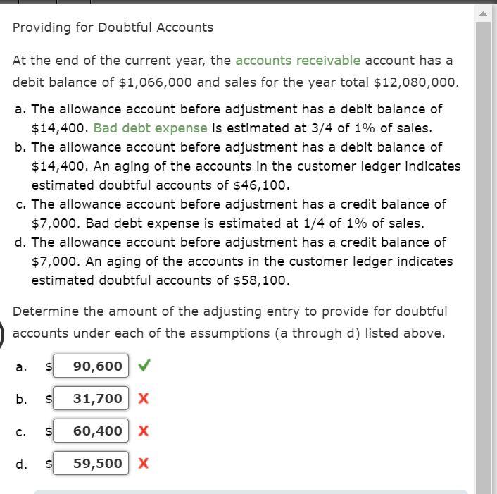 Solved Providing for Doubtful Accounts At the end of the | Chegg.com