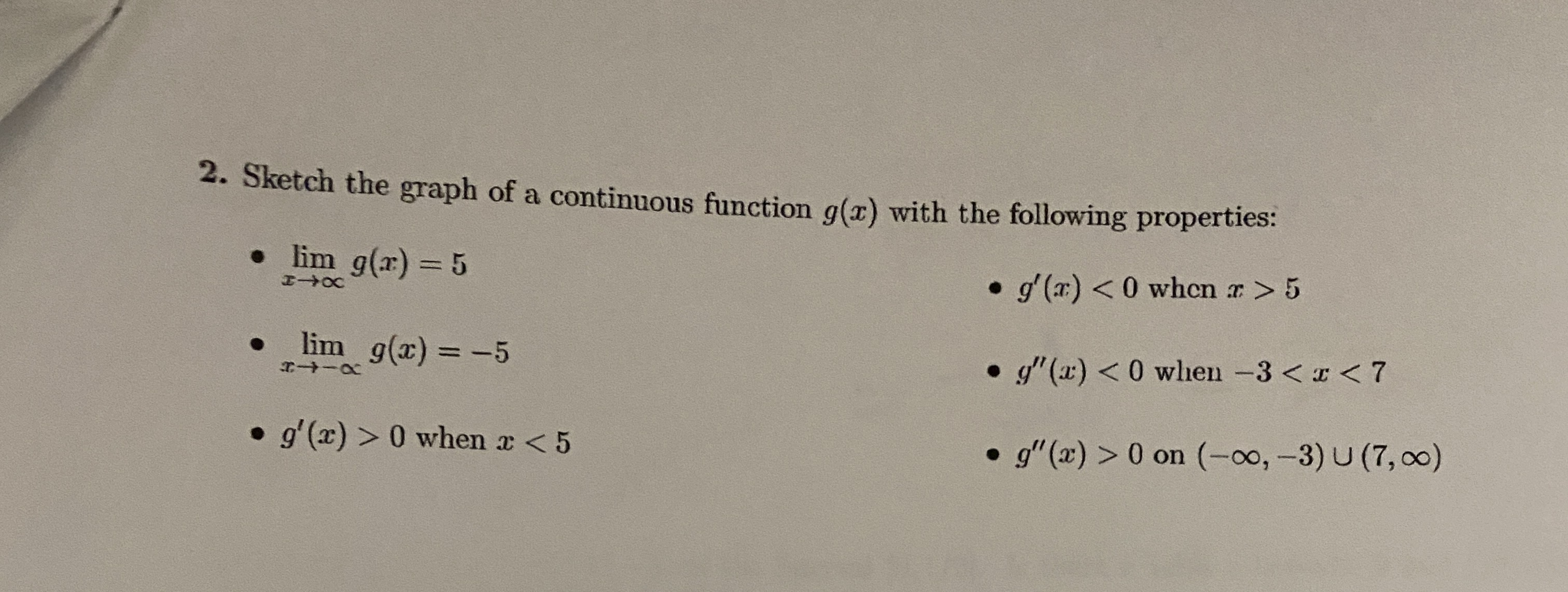 Solved 2. Sketch the graph of a continuous function g(x) | Chegg.com