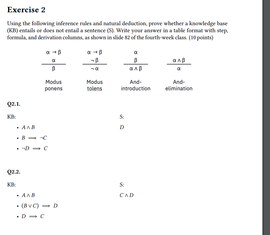 Solved Using the following inference rules and natural | Chegg.com