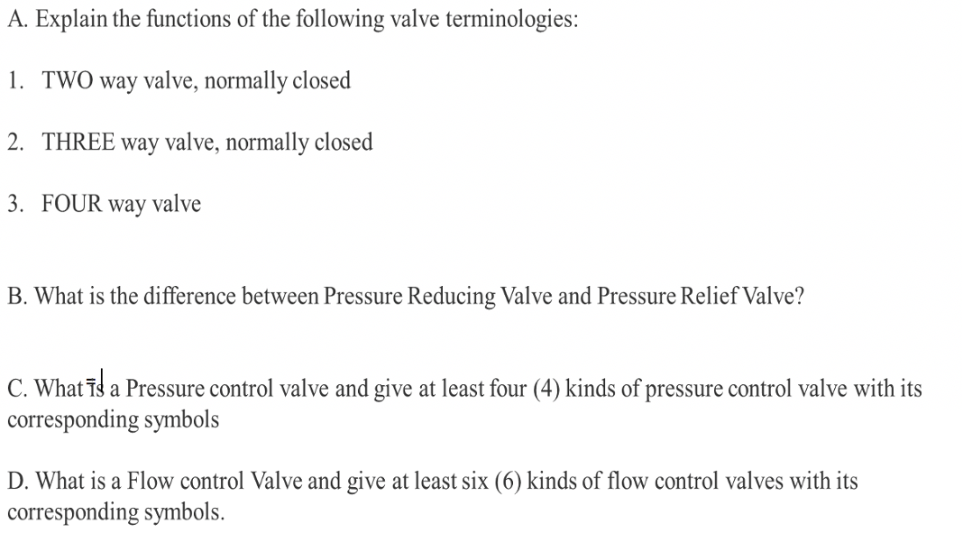 Solved A. Explain the functions of the following valve | Chegg.com