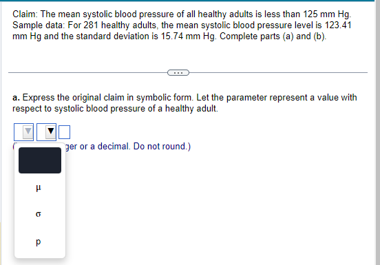 Solved Claim: The mean systolic blood pressure of all | Chegg.com