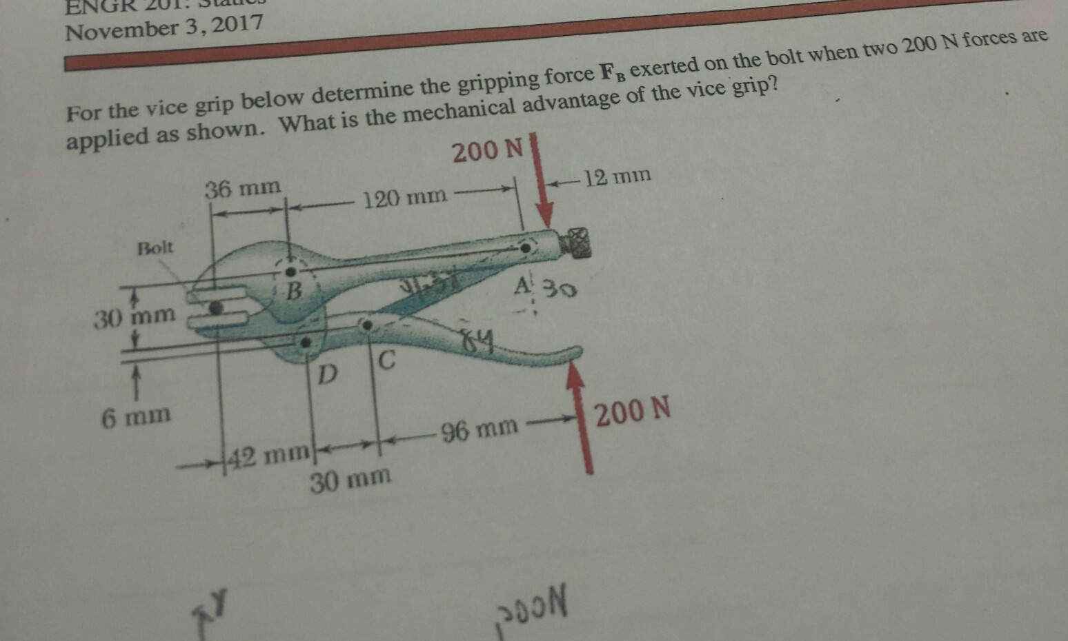 Solved ENGR 2017 Stat November 3,2017 For the vice grip | Chegg.com