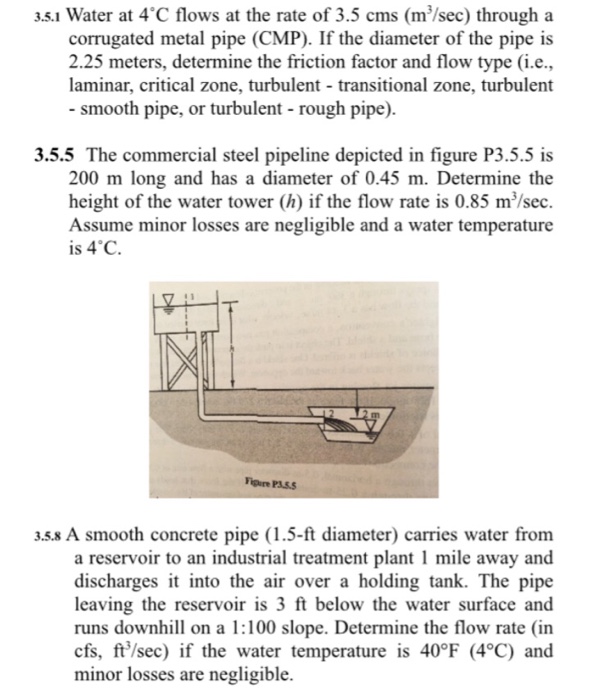 Solved 3.5.1 Water at 4 C flows at the rate of 3.5 cms | Chegg.com