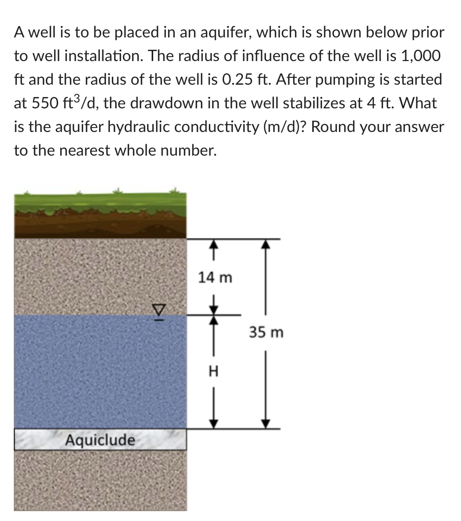 Solved A well is to be placed in an aquifer, which is shown | Chegg.com