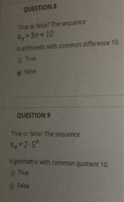 Solved True or false? The sequence a_n = 3n + 10 is | Chegg.com