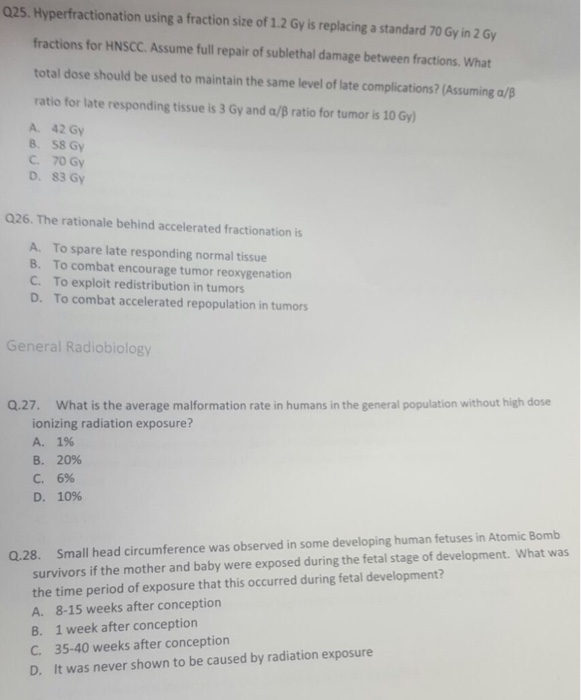 Solved Hyperfractionation using a fraction size of 1.2 Gy is | Chegg.com