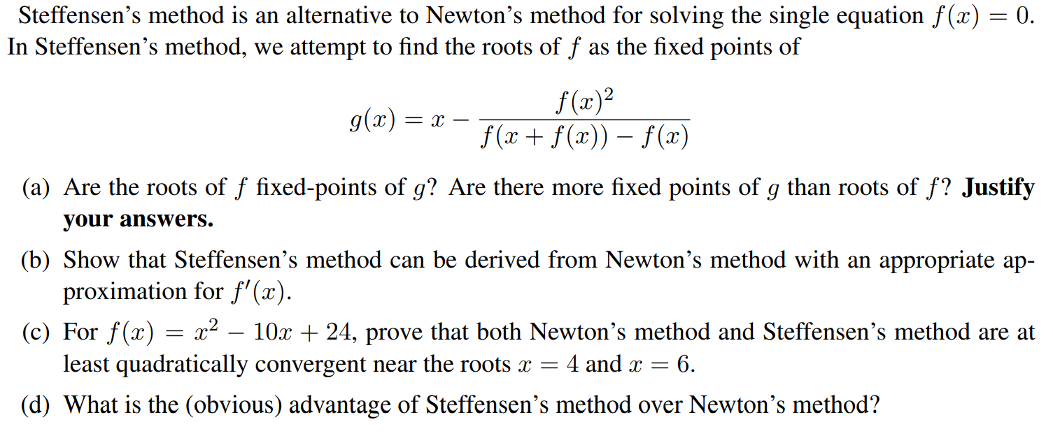 Steffensen's method is an alternative to Newton's | Chegg.com