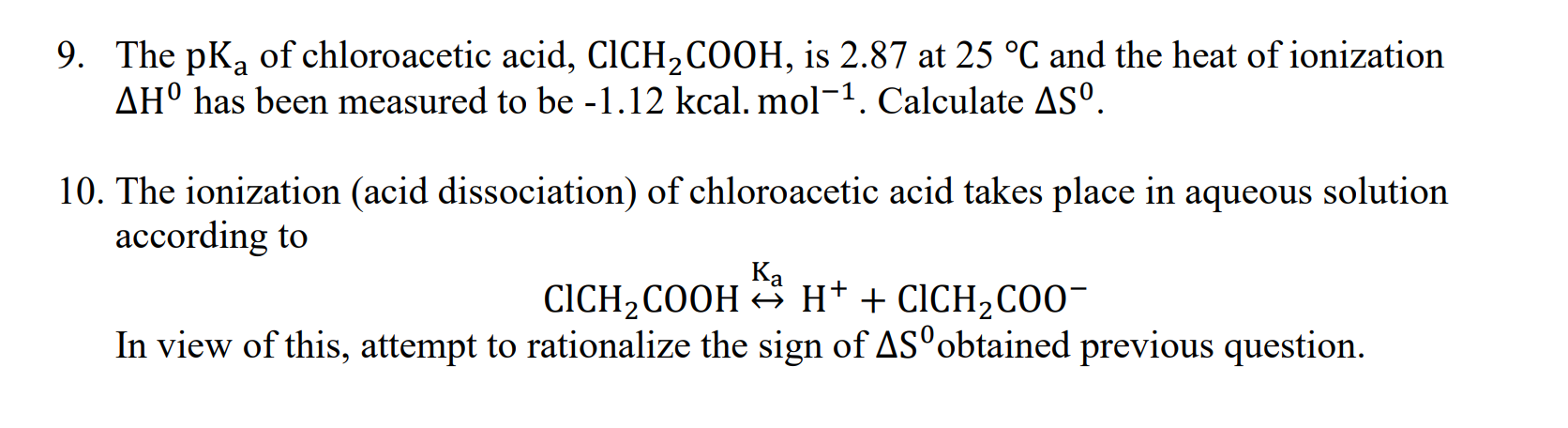 Solved The pKa of chloroacetic acid, ClCH2COOH, is 2.87 at | Chegg.com