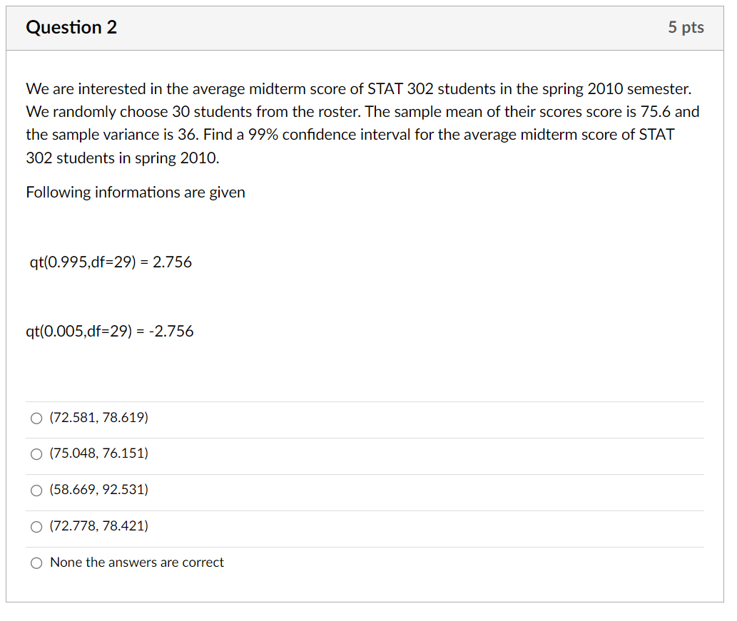 Solved We are interested in the average midterm score of | Chegg.com