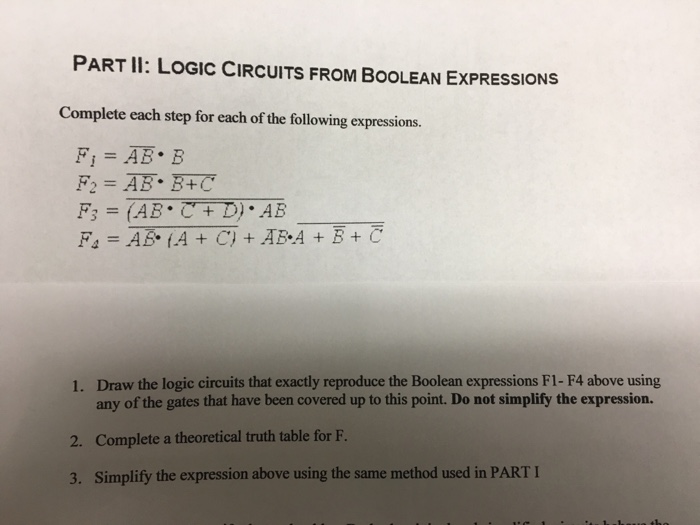Solved LOGIC CIRCUITS FROM BOOLEAN EXPRESSIONS Complete | Chegg.com