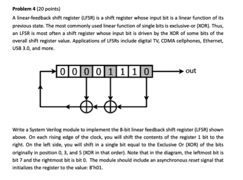 Solved Problem 4 (20 points) A linear-feedback shift | Chegg.com
