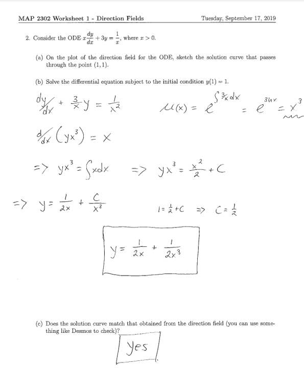 Solved MAP 2302 Worksheet 1 - Direction Fields Tuesday, | Chegg.com