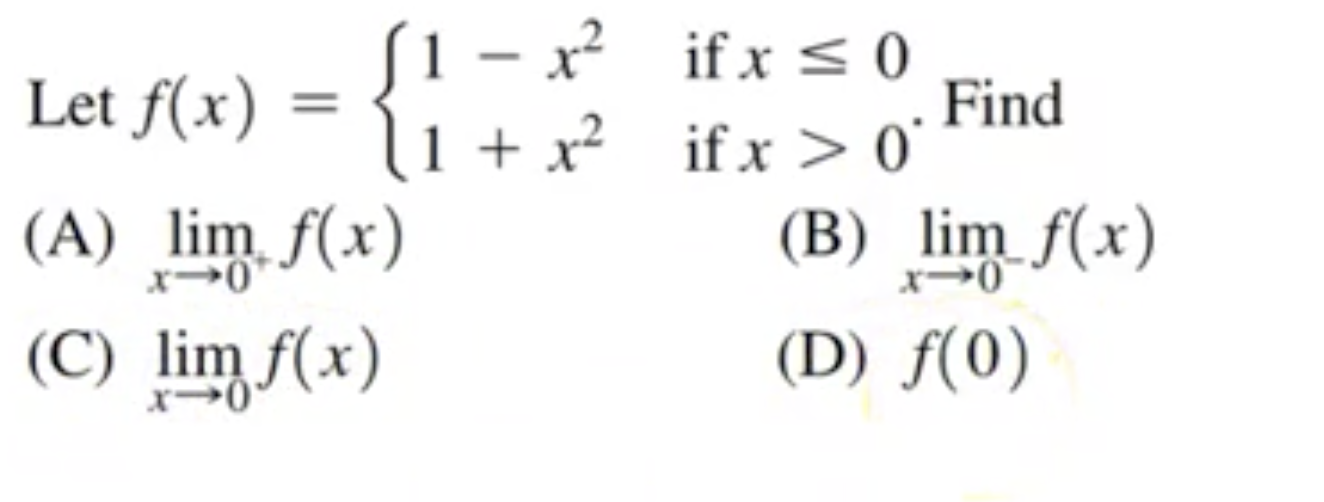 Solved Let f(x)={1−x21+x2 if x≤0 if x>0. Find (A) | Chegg.com