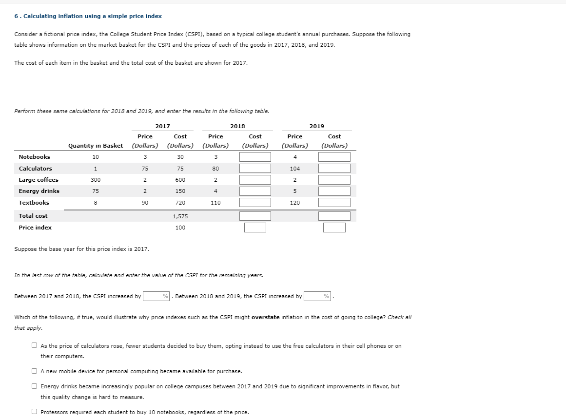 Solved 6. Calculating inflation using a simple price index | Chegg.com