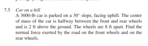 Solved 5 Car on a hil A 3000-lb car is parked on a 30 slope, | Chegg.com