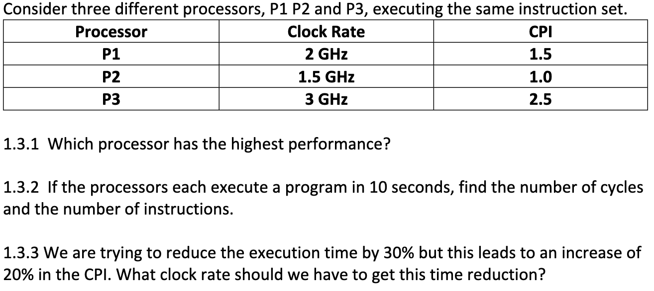 Solved 1.3.1 Which processor has the highest performance? | Chegg.com