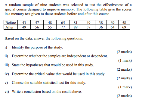Solved A random sample of nine students was selected to test | Chegg.com
