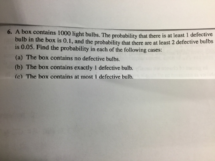 Solved A box contains 1000 light bulbs. The probability that | Chegg.com