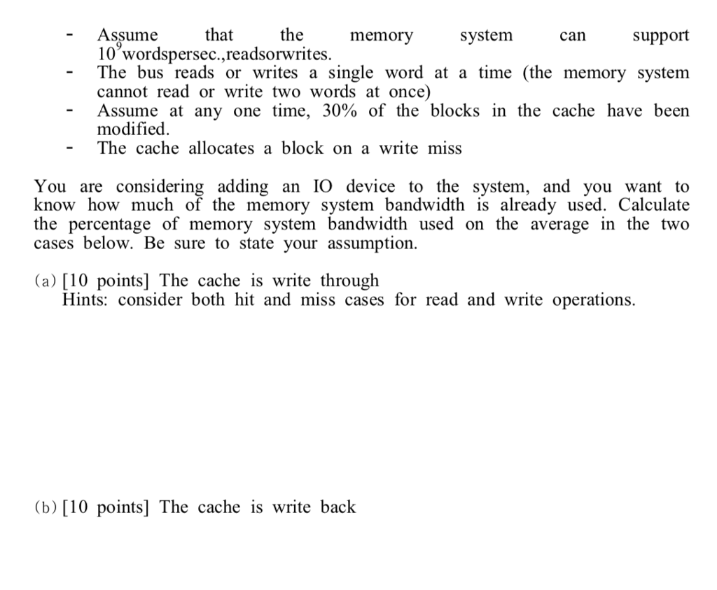 5. [20 points] Memory bandwidth allocation for CPU | Chegg.com