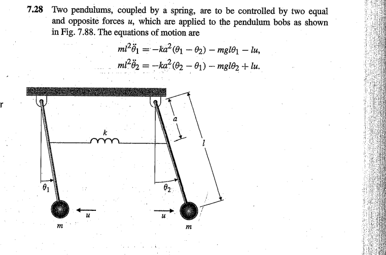Solved 7.28 Two pendulums, coupled by a spring, are to be | Chegg.com