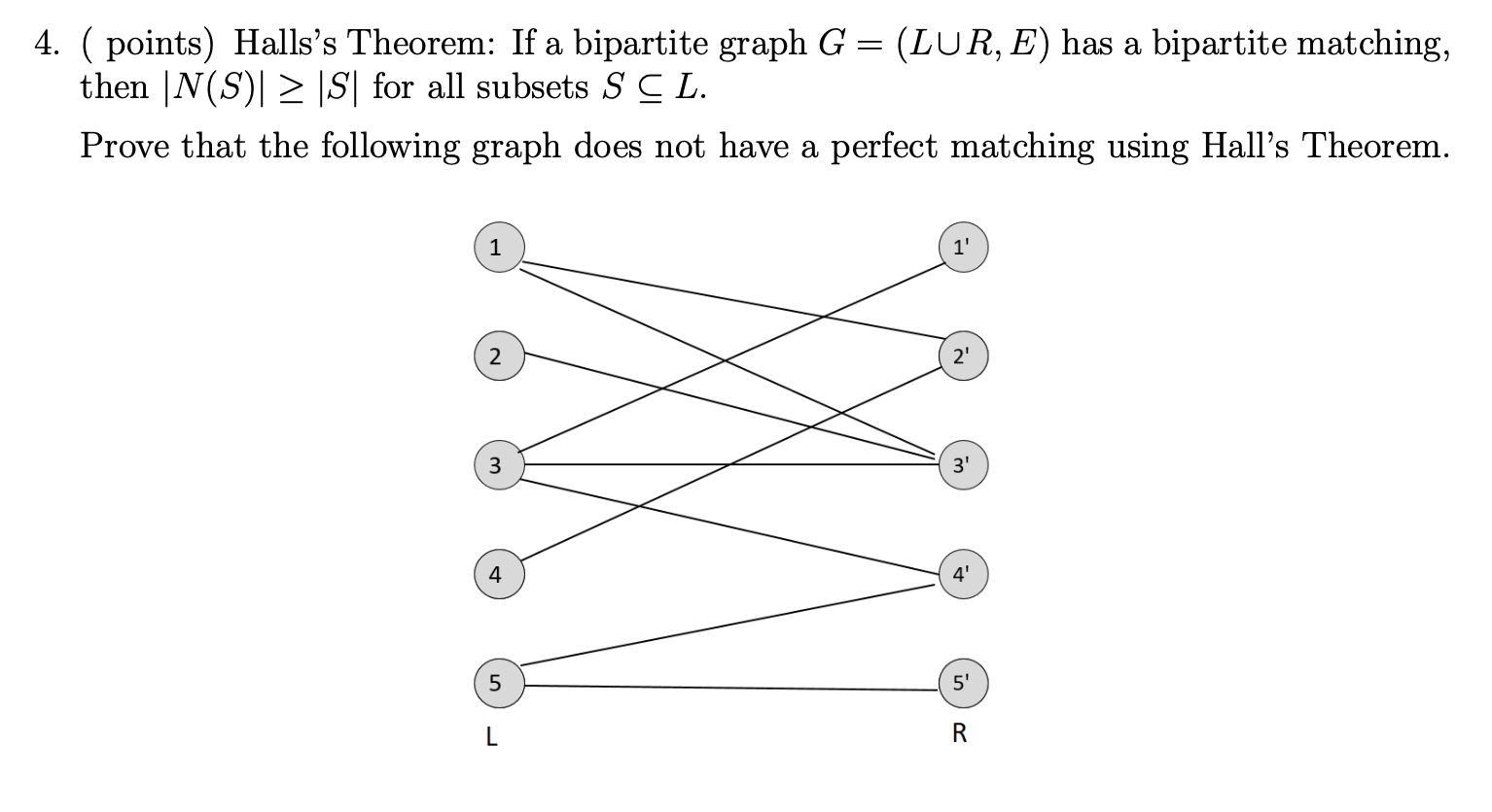Solved . Halls’s Theorem: If a bipartite graph G = (L∪R,E) | Chegg.com