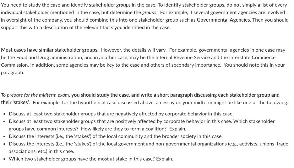 Solved You need to study the case and identify stakeholder | Chegg.com