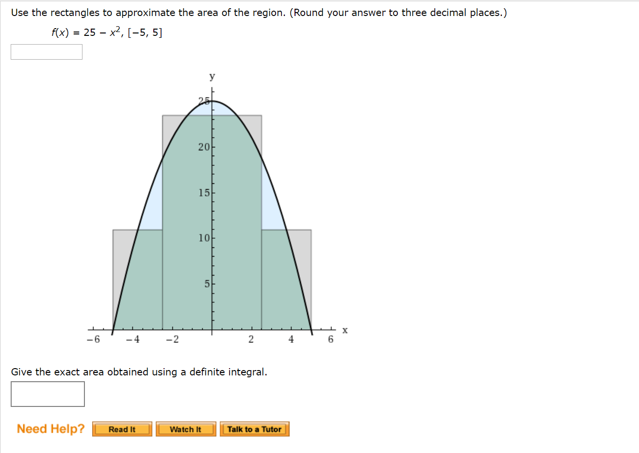 Solved Use the rectangles to approximate the area of the | Chegg.com