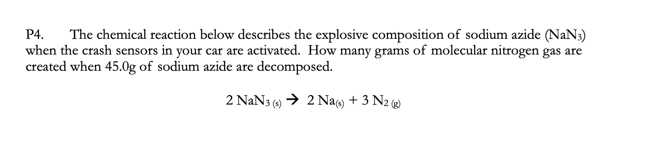 Solved P4. The chemical reaction below describes the | Chegg.com