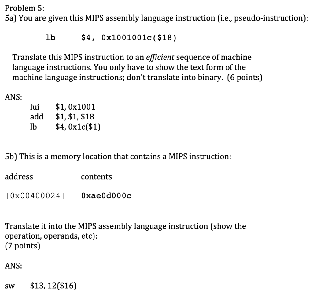 Problem 5: 5a) You are given this MIPS assembly | Chegg.com