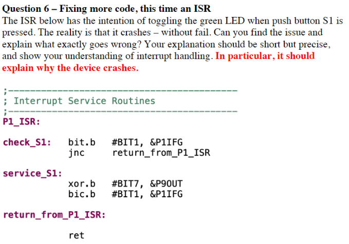 Solved Question 6 - Fixing more code, this time an ISR The | Chegg.com