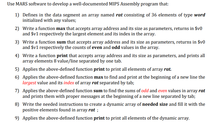 Solved Use MARS software to develop a well-documented MIPS | Chegg.com