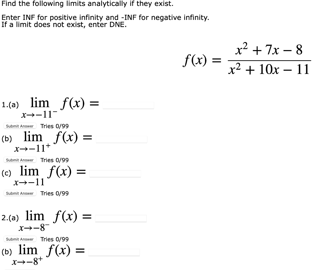 Solved Find the following limits analytically if they exist. | Chegg.com