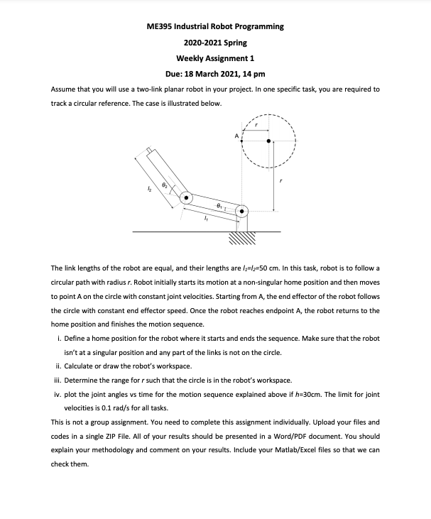ME395 Industrial Robot Programming 2020-2021 Spring | Chegg.com
