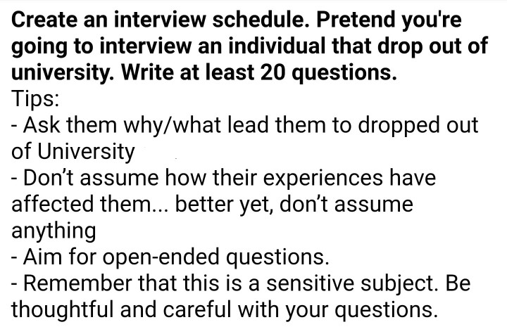 Solved Create an interview schedule. Pretend you're going to | Chegg.com