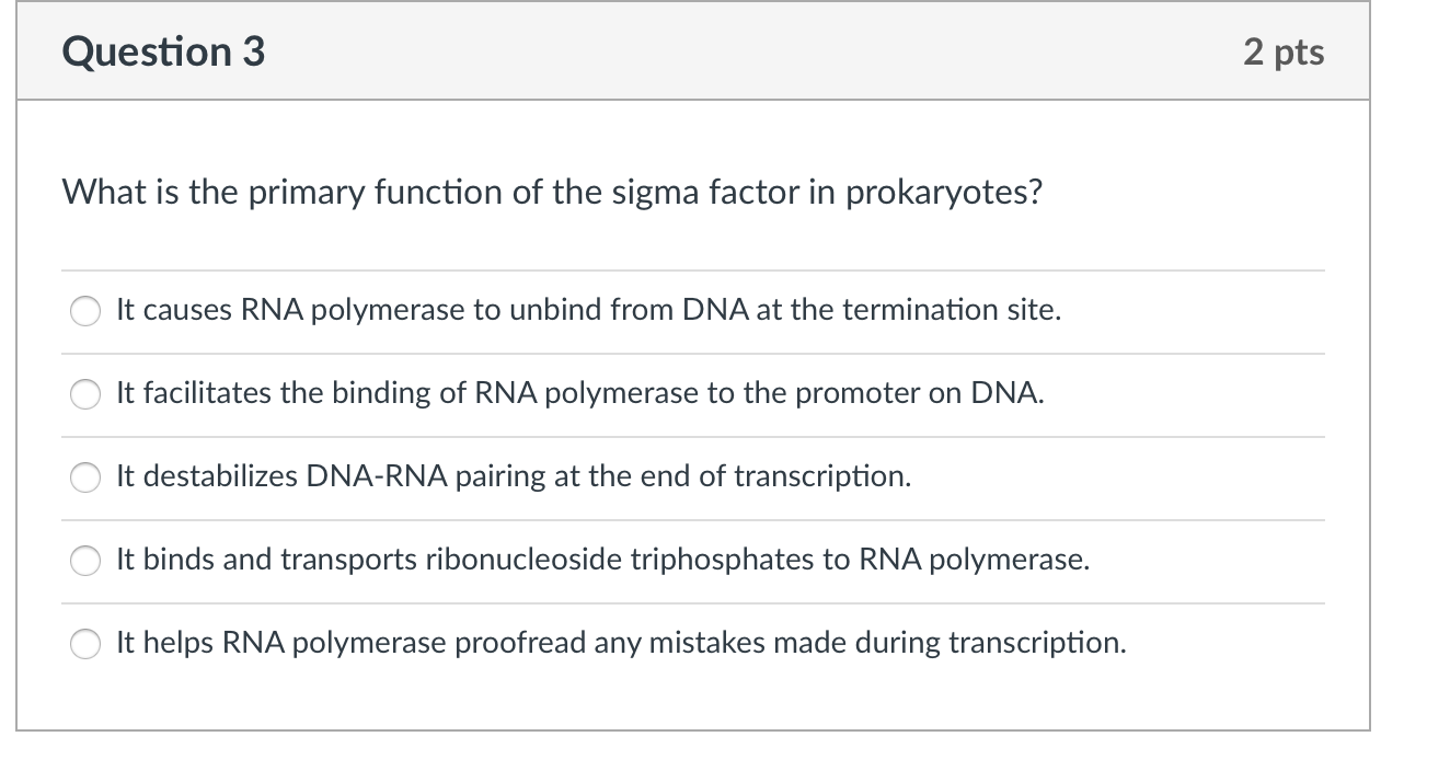Solved What is the primary function of the sigma factor in | Chegg.com