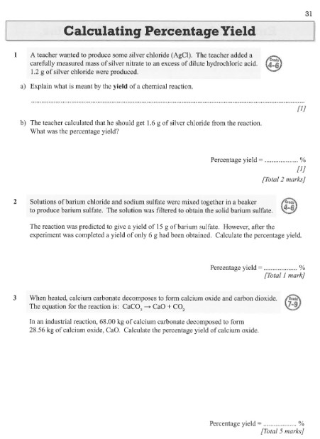 Solved 31 Calculating Percentage Yield 1 or 4-6 A teacher | Chegg.com