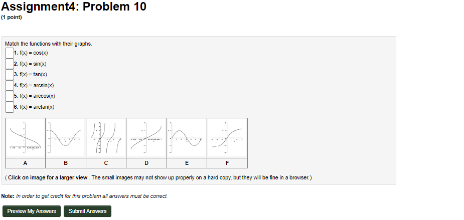 Solved Assignment4: Problem 10 (1 point) Match the functions | Chegg.com