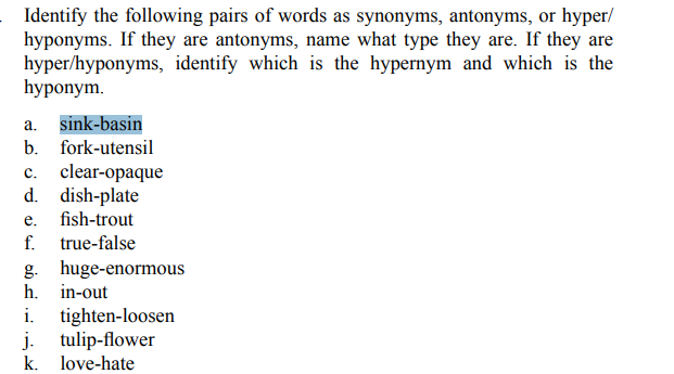 Solved Identify the following pairs of words as synonyms, | Chegg.com