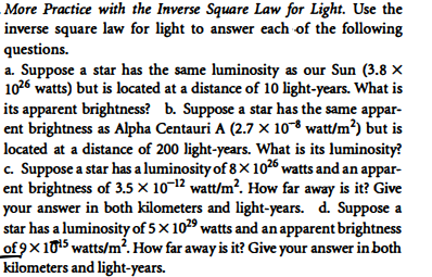 Solved More Practice with the Inverse Square Law for Light. | Chegg.com