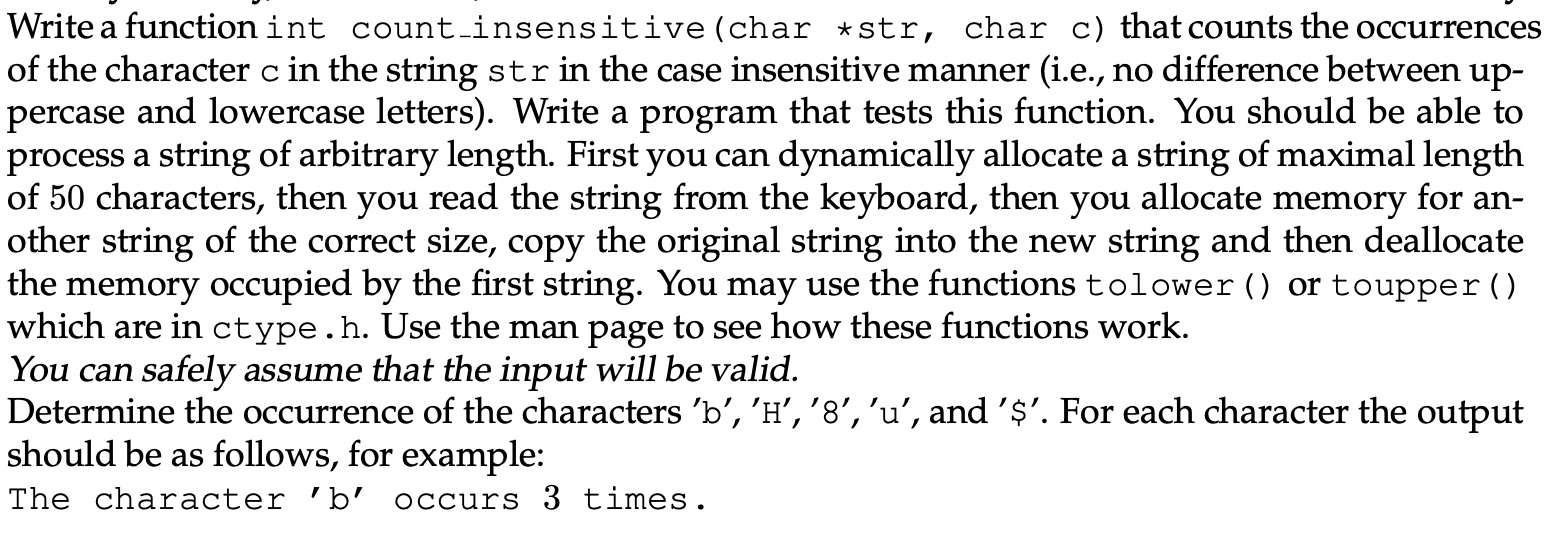Solved Write a function int count_insensitive (char *str, | Chegg.com