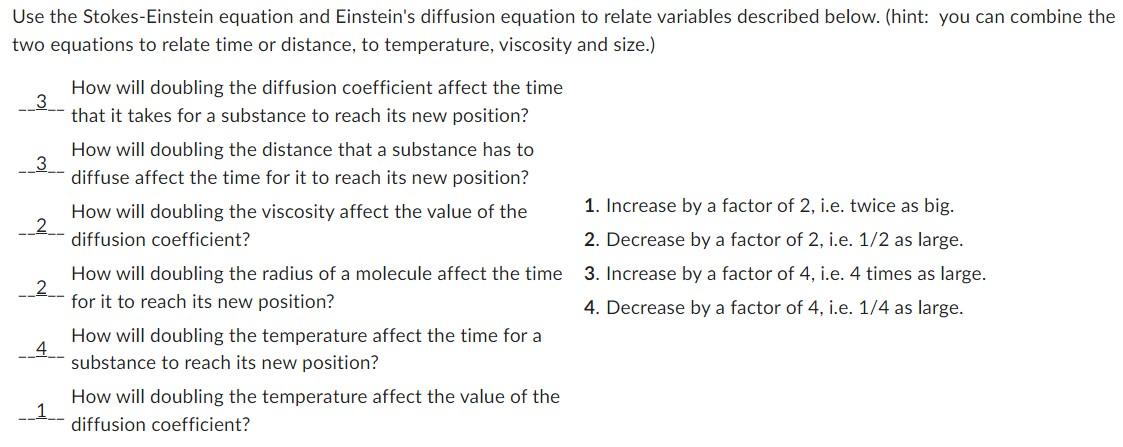 Solved Use the Stokes-Einstein equation and Einstein's | Chegg.com