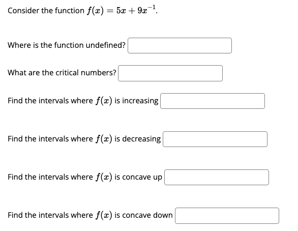 Solved Consider the function f(x)=5x+9x−1. Where is the | Chegg.com