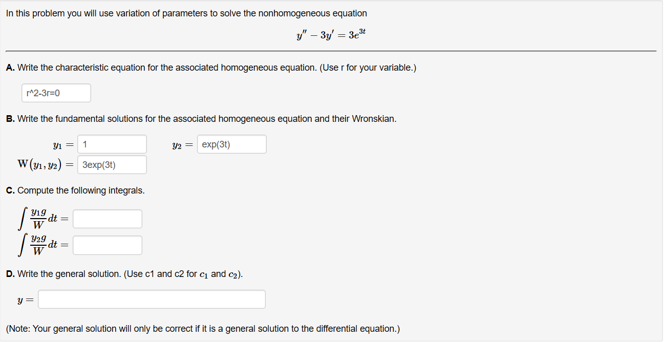 Solved In this problem you will use variation of parameters | Chegg.com