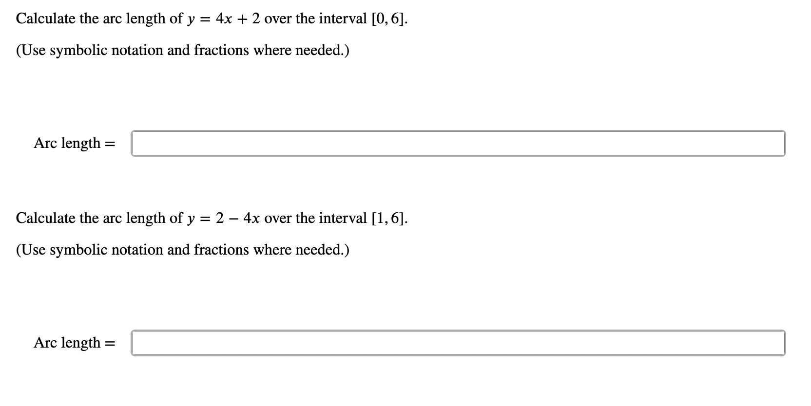 Solved Calculate the arc length of y=4x+2 ﻿over the interval | Chegg.com