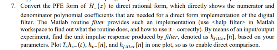 7. Convert the PFE form of H_() to direct rational | Chegg.com