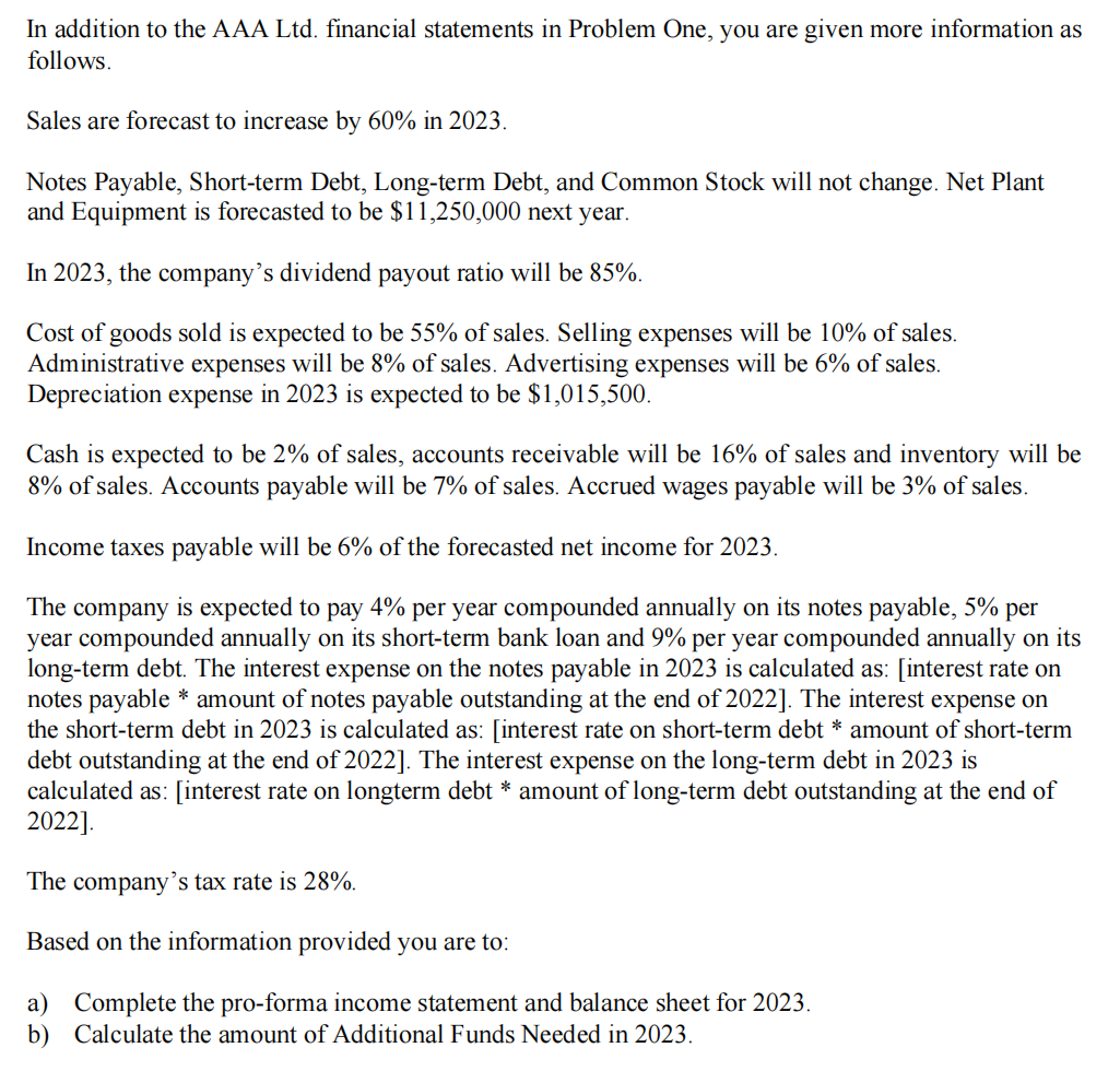 In addition to the AAA Ltd. financial statements in | Chegg.com
