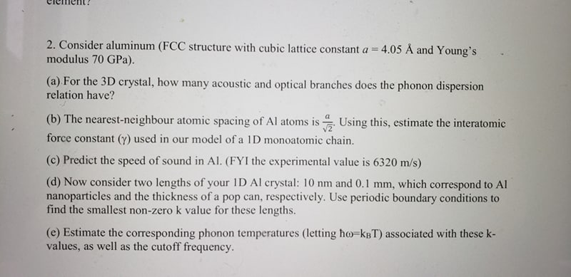 2. Consider aluminum (FCC structure with cubic | Chegg.com