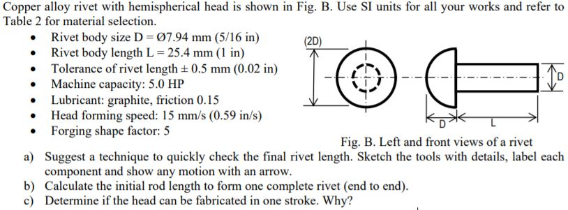 Copper alloy rivet with hemispherical head is shown | Chegg.com